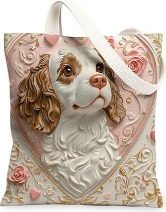 Generic Sac fourre-tout en toile motif &eacute;pagneul springer pour faire du shopping, 33 x 38,1 cm, sac d&eacute;picerie r&eacute;utilisable pour la Saint-Valentin, sac d&eacute;piceri
