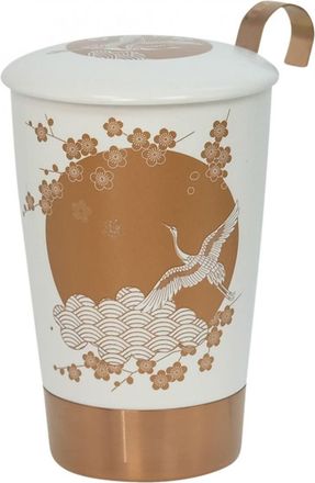 Eigenart Teaeve Komorebi coconut doppelwandiger Becher aus Porzellan mit Deckel und Edelstahlsieb, BPA frei, 350ml, 80059-C