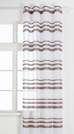 HOME MAISON 09372 - 8-al Vorhang Etamine horizontalen Streifen mit Runde Ösen 140 x 240 cm, Taupe/Argent, 140 x 240