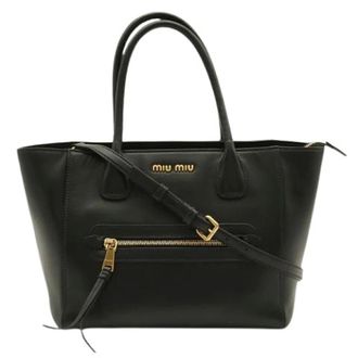 Miu Miu Pre-owned Madras Leather 2way Bag - Femme - Pre-owned - Noir - Taille: ONE Size