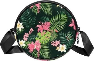 Generic Petit sac &agrave; bandouli&egrave;re Circle pour femme, motif feuille dart, sac &agrave; dos &agrave; bandouli&egrave;re avec fermeture &eacute;clair, bretelles r&eacute;glables, sac &agrave; main rond d&eacute;c