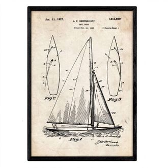 Nacnic Segelboot Patent Poster. Poster mit Erfindungen und alten Werkzeugen