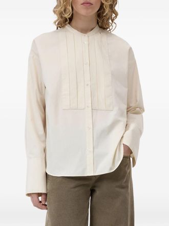 Closed Pleated Bib-Front Organic Cotton Shirt - Cream
