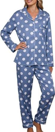 Minetom Ensembles de Pyjama Femme 2 Pi&egrave;ces Bouton V&ecirc;tements de Nuit &Agrave; Carreaux Manches Longues Col V Chemise et Pantalon Style Y08 34