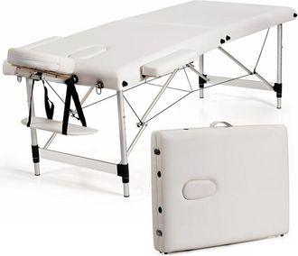 Costway Massagetisch Alu, 2-Fach faltbares tragbares Massagebett mit Tragetasche, Massageliege h&ouml;henverstellbar f&uuml;r Physiotherapie, Massagen - Costway