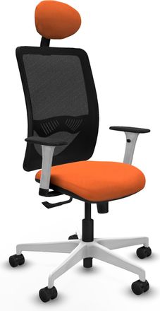 Piqueras y Crespo Zulema Schreibtischstuhl mit R&uuml;ckenlehne und wei&szlig;en Armlehnen, h&ouml;henverstellbare Lendenwirbelst&uuml;tze und festes Kopfteil, Schwarz/Orange