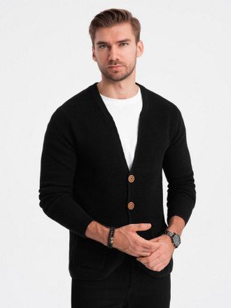 Ombre Strickpullover Herren Strickpullover mit V-Ausschnitt und Knopfleiste Schwarz XXL (kein Set, 1-tlg) in Unifarbe