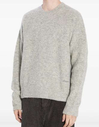 Ami Embroidered Logo Alpaca Sweater - Gray