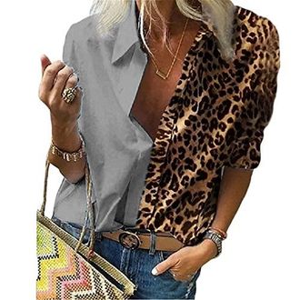 Generic Andongnywell Womens Long Sleeve Blouse Sexy V Neck Casual Leopard Print Loose Wrap Shirt Tops Blouses