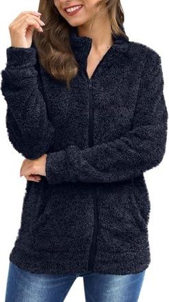 Generic Pull doubl&eacute; en polaire pour femme avec fermeture &eacute;clair quart de col montant - Pull dhiver chaud surdimensionn&eacute; en peluche douce &agrave; manches longues, XX