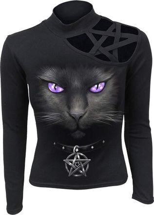 Spiral Black Cat - Pentagram Shoulder Longsleeve Top - XL