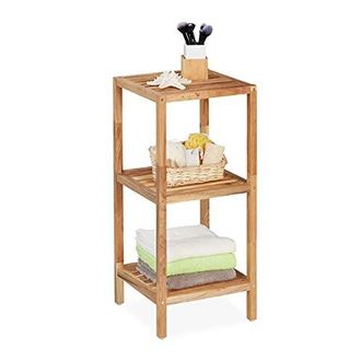 Relaxdays Badregal Walnuss, HBT: 79 x 36 x 36 cm, 3 Ablagen, quadratisch, Standregal K&uuml;che, Badezimmer Regal Holz, Natur
