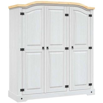 vidaXL Vidaxl - Garde-robe 3 portes en pin massif blanc - Design mexicain Corona - Compartiment avec &eacute;tag&egrave;re et barre de penderie - Dimensions 151,6 x 52 x