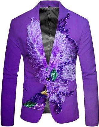 Generic Costume de carnaval pour homme - Blazer coupe ajust&eacute;e - Veste color&eacute;e - Costume sportif imprim&eacute; color&eacute; - Manteau l&eacute;ger sur mesure - Multicolore - Tran