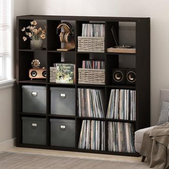 Furinno Cubicle Plattenspieler Regal mit Vinyl Aufbewahrung, 16-Würfel 1.2 Extra Dicke Vinyl Aufbewahrung, Medienregal für CD DVD Blueray Spiel Discs, für Woh