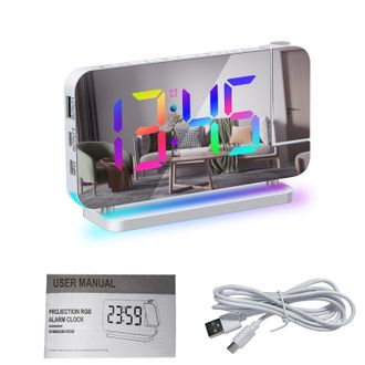 Dioche Projektionswecker mit 7-Zoll-RGB-Spiegel-LED-Display, um 180&deg; Drehbarer Projektor, 6-stufige Helligkeit und USB-Aufladung, Ideal f&uuml;r den Einsatz Im Sc