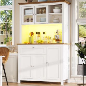 Liberte Libert&eacute; - Buffet de cuisine avec lumi&egrave;re led, Meuble Cuisine Haut, Compartiments Ouverts, Blanc
