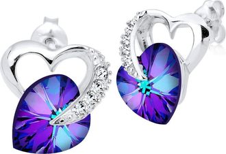 Elli Ohrringe Damen Herz Liebe mit Kristalle Violett in 925 Sterling Silber