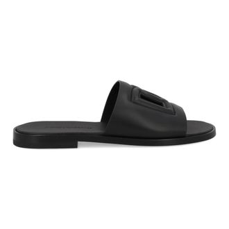 Dolce & Gabbana Homme, Chaussures, Noir, Taille: 41 EU Logo Calfskin Slides
