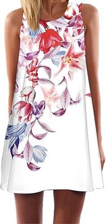 Ocean Plus Damen Ärmelloses Minikleid Digitaldruck Strandkleid Sommerkleid Tank Tops Rundhals Kurz A-Line Hemdkleid Blusekleid (XL (EU 40-42), Lys)