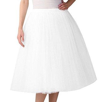 Generic Jupe en tulle pour femme - Taille &eacute;lastique - Jupe d&eacute;t&eacute; &eacute;l&eacute;gante - Couleur unie - Opaque - Jupe en tulle bouffante - Jupe midi rockabilly - Longueur g