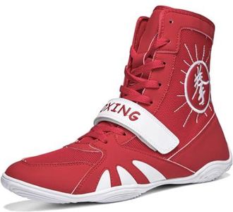 Generic Chaussures De Boxe Et De Lutte pour Hommes, Respirantes, Bottes De Combat Professionnelles, Baskets De Sport Hautes pour Hommes,Rouge,43 EU
