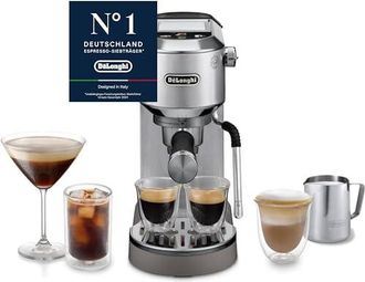 DeLonghi Dedica Duo - Perfetto Kompakte Siebträgermaschine Espressomaschine mit Soft-Touch-Icons, manuellem Milchaufschäumer für Espresso, Cappuccino und Cold 