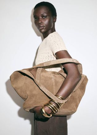 Mango Sac port&eacute; &eacute;paule en daim marron - Femme - Taille unique - MANGO