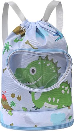 Generico Schnelltrocknende Kindertasche: faltbarer, bunter Rucksack mit Kordelzug, ideal für Schulaktivitäten, Gymnastikreisen, Sommerunterricht, Dinosaurier, 