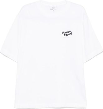 Maison Kitsun&eacute; Homme, Tops, Blanc, Taille: S T-shirt Logo Brod&eacute;