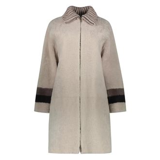 Lorena Antoniazzi Shearling-Overcoat mit geripptem Strickkragen - - Coats - Damen - Grau - XS