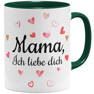 OM3 Liebevolle Kaffee-Tasse mit Spruch - Mama ich liebe dich - Keramik Becher - 325ml - Beidseitig Bedruckt - Gr&uuml;n