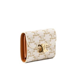 Celine Triomphe Canvas Flap Wallet - White