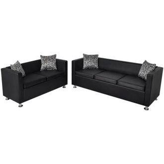 vidaXL Vidaxl - Sofa-Set Kunstleder 3-Sitzer und 2-Sitzer Schwarz