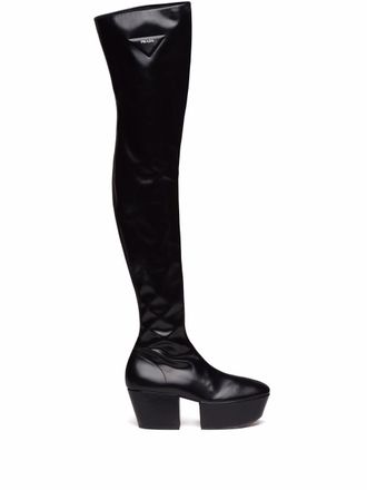 Prada Overknee-Stiefel mit Plateausohle - Schwarz