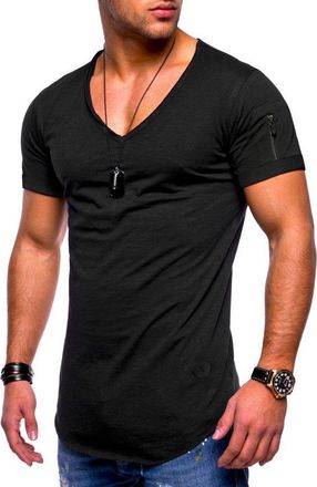 SOULSTAR T-Shirt BHKNINB Herren Basic Kurzarm V-Neck Oversized Shirt V-Ausschnitt Zipper