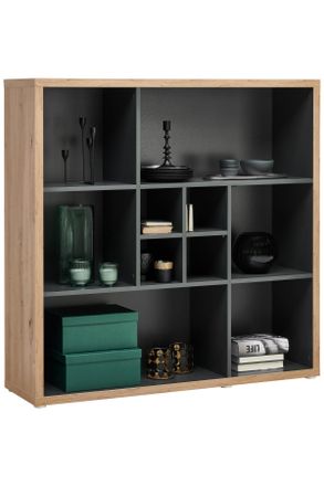 Xora Regal, Anthrazit, Eiche Artisan, Holzwerkstoff, 5 F&auml;cher, 123.6x122.2x36.6 cm, Wohnzimmer, Regale, B&uuml;cherregale