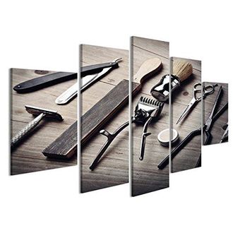 Islandburner Tableau sur toile Équipement vintage du salon de coiffure sur fond de bois Poster, Cadeau, Images KQB-MFP-FR