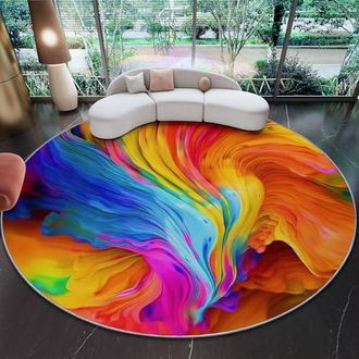 Generic Tapis Rond de Salon Luxe Couleurs abstraites, fluides et vibrantes pour Salle &agrave; Manger Bureau Lavable en Machine et Poil Court 100 cm (Round) Tapis Ch