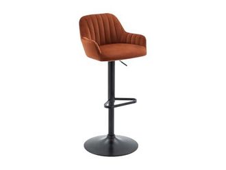Vente-Unique Tabouret de Bar en Velours et m&eacute;tal Noir - Hauteur r&eacute;glable - Terracotta - Eleana