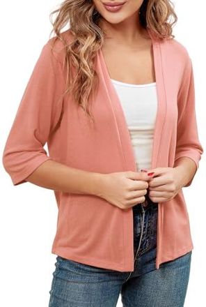 Generic Cardigan d&eacute;t&eacute; &agrave; manches courtes pliss&eacute; l&eacute;ger ouvert sur le devant, manches courtes, d&eacute;contract&eacute;, doux, drap&eacute;, pour l&eacute;t&eacute;, le bureau, rose fonc&eacute;, XXL