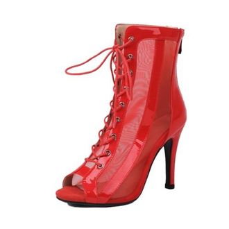 Generic Chaussures de danse latine pour femme - Rouge - Avec maille - Bout ouvert - Pour salle de bal - Salsa Tango Performence - Pointure 42 - Confortables -