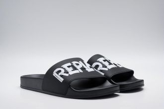 Replay Badepantolette REPLAY, Herren, Gr. 43, schwarz, wei&szlig;, Synthetik, Basic, Schuhe, Sommerschuh, Badeschuh, Strandschuh, Flat mit Logoschriftzug
