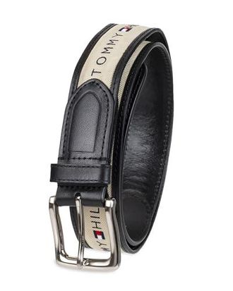 Tommy Hilfiger Ceinture d&eacute;contract&eacute;e en tissu pour homme avec boucle de harnais classique, Noir/naturel, 38