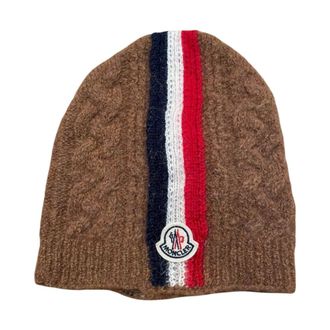 Moncler Homme, Accessoires, Brun, Taille: ONE Size Bonnet en maille marron Mélange de laine dalpaga