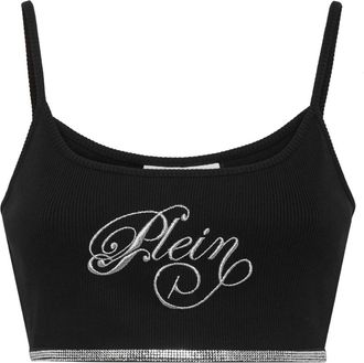 Philipp Plein Femme, Tops, Noir, Taille: 36 FR Mini D&eacute;bardeur &Eacute;lastique Strass Signature