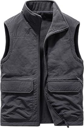 Generic Gilet polaire sans manches pour homme - Gilet de travail en polaire - Col montant - Gilet de sport avec poches - Gilet dhiver - Grandes tailles - Gile