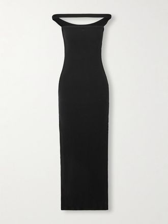 Courr&egrave;ges Hyperbole Schulterfreies Maxikleid Aus Geripptem Stretch-baumwoll-jersey - Schwarz