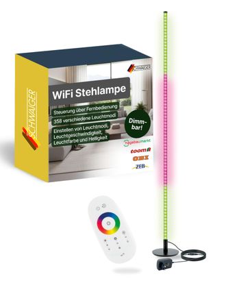Schwaiger RGB LED Stehleuchte I Stehlampe mit Farbwechsel zur stimmungsvollen Ambientebeleuchtung I per Fernbedienung steuerbar I Lichts&auml;ule mit 358 Leuchtmodi 