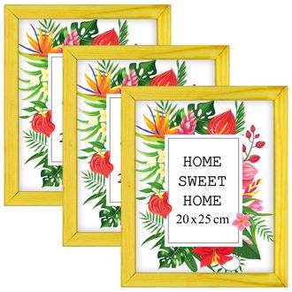 MG Design Set aus 3 Gelb Bilderrahmen 20 x 25 cm - Aus echtem Holz mit Acrylglas, zum Aufh&auml;ngen & Aufstellen, f&uuml;r Fotos, Poster & Puzzle